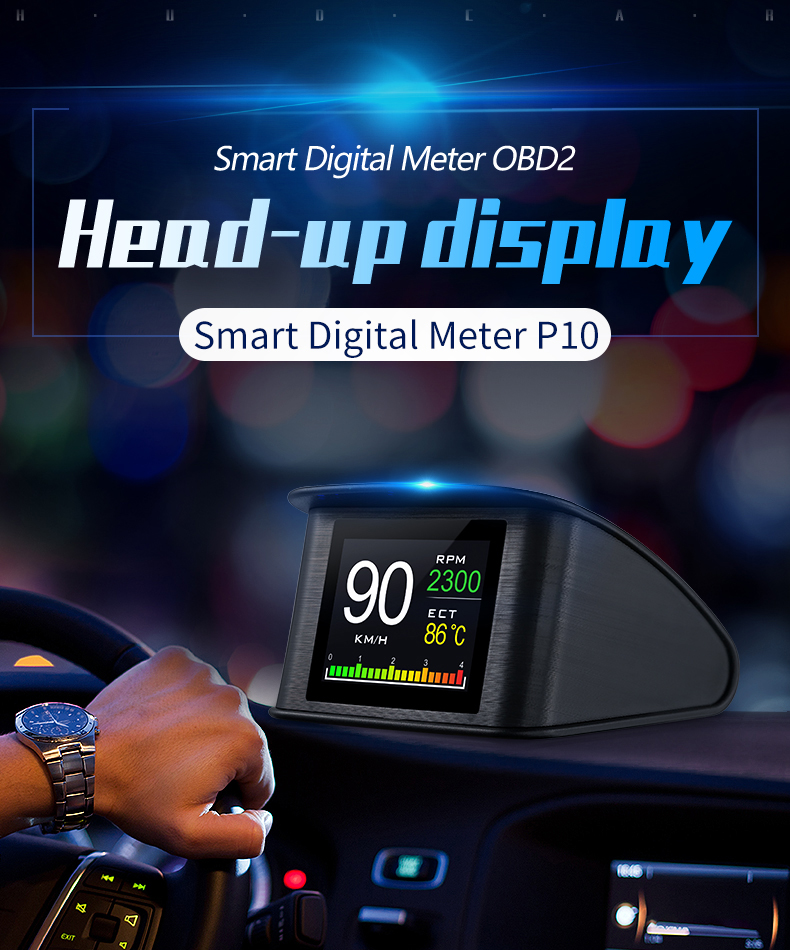 P10 Car HUD Head Up Display Smart Digital Speedometer with OBD2/EUOBD ...